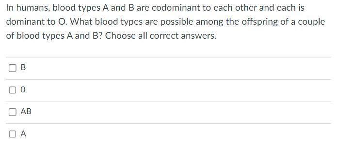 Solved In humans, blood types A and B are codominant to each | Chegg.com