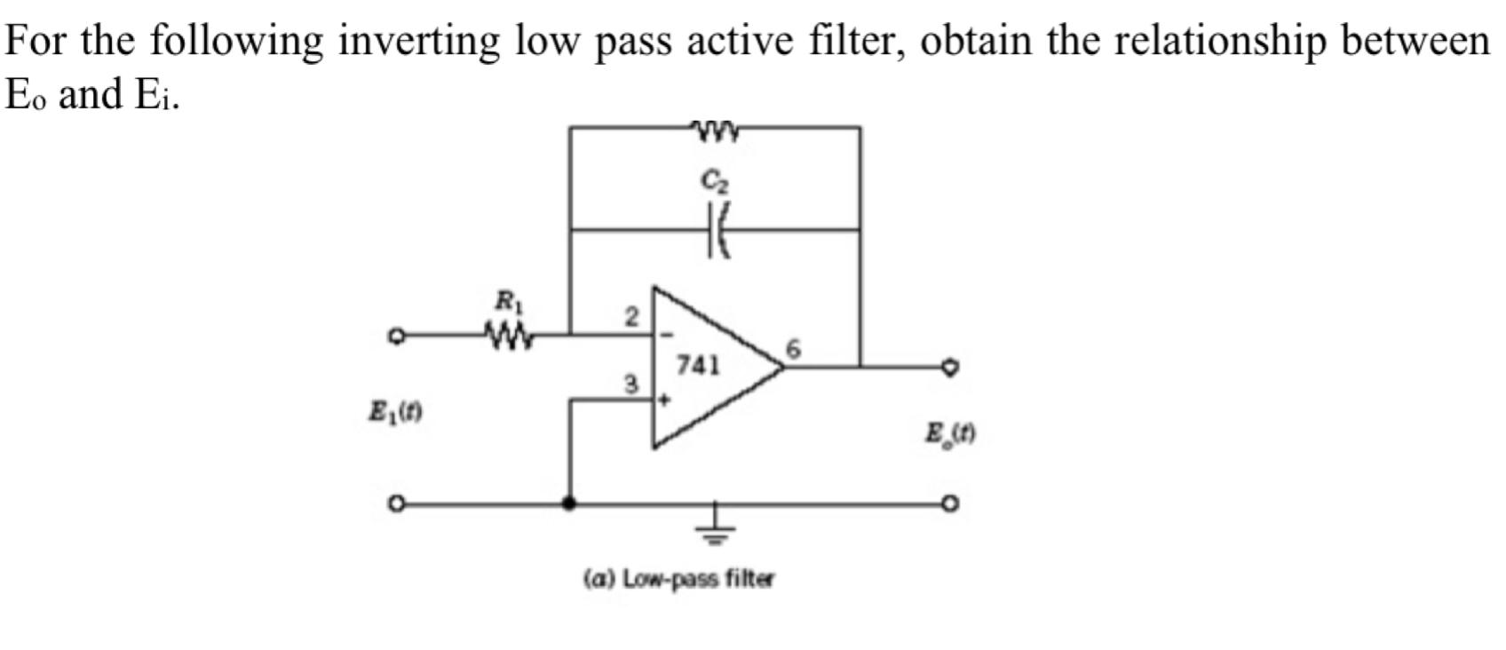 Solved For the following inverting low pass active filter, | Chegg.com