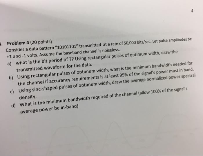 Solved Consider a data pattern "10101101" transmitted at a | Chegg.com