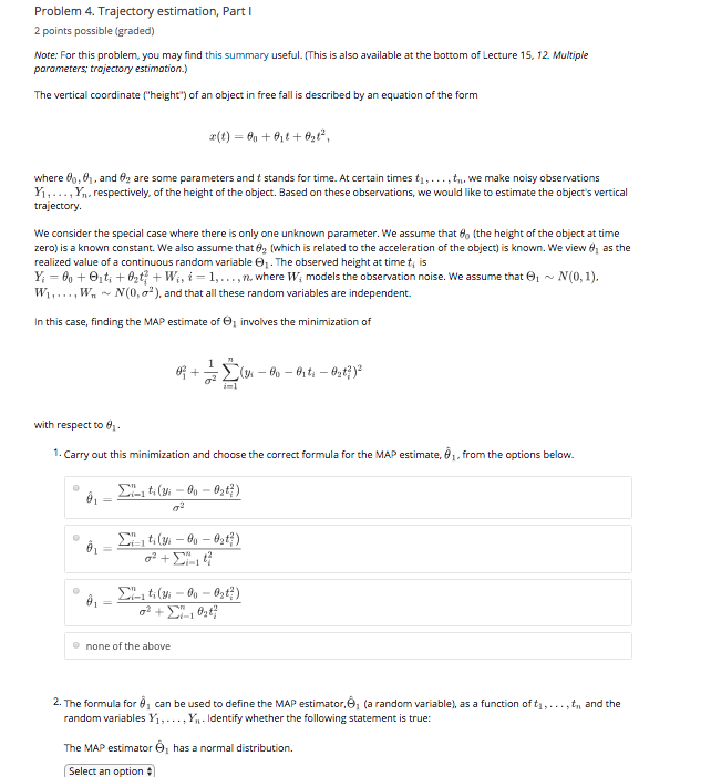 Solved Problem 4. Trajectory estimation, Part l 2 points | Chegg.com