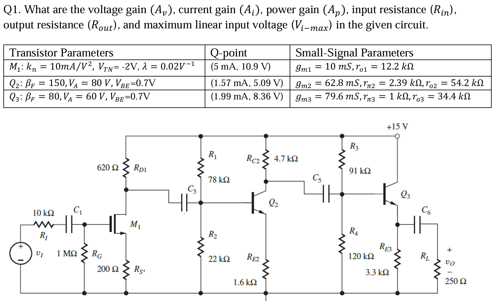 Solved Q1. ﻿What are the voltage gain (Av), ﻿current gain | Chegg.com