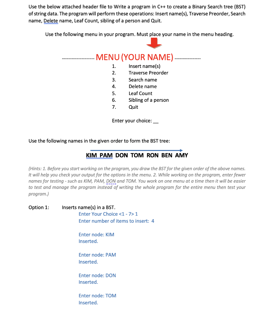 Solved C++ Programming Please use the attached Header file | Chegg.com