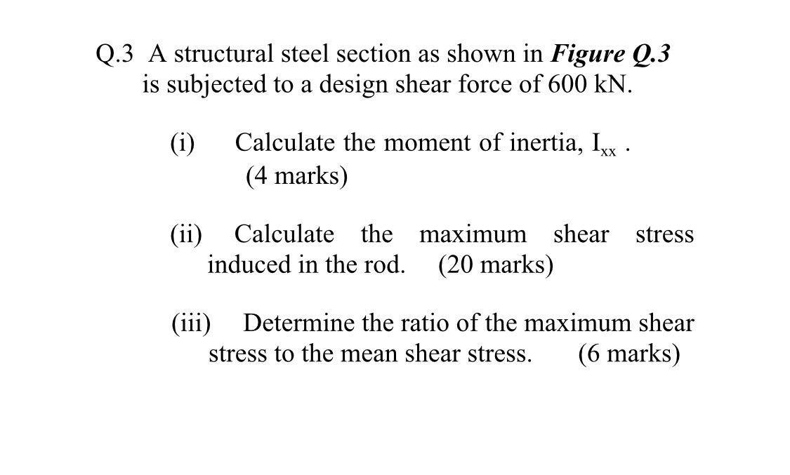 Solved Q.3 A structural steel section as shown in Figure Q.3 | Chegg.com