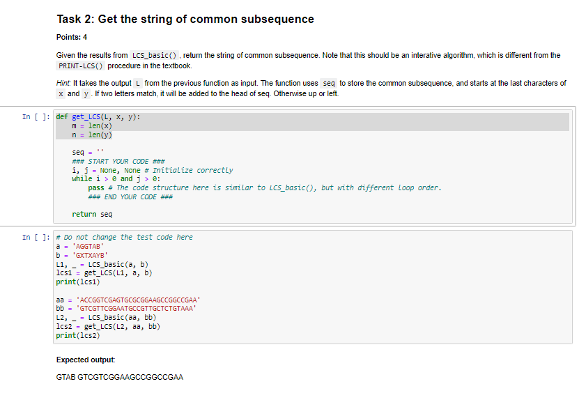 Solved Task 1 Longest Common Subsequence Problem Points 4 Chegg