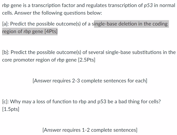 Solved rbp gene is a transcription factor and regulates | Chegg.com