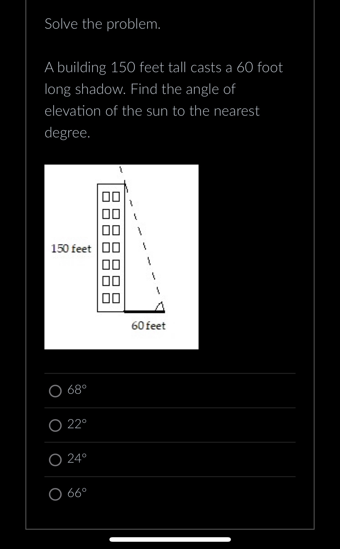 Solved Solve the problem. A building 150 feet tall casts a | Chegg.com