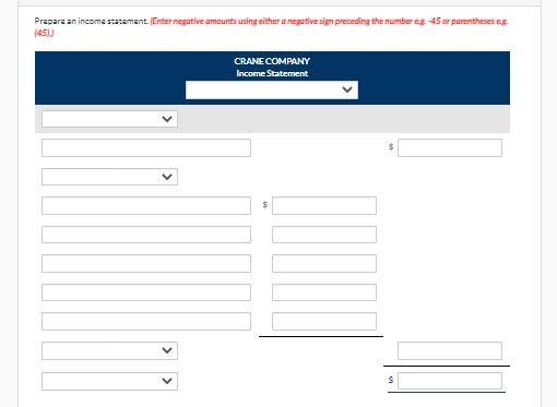 Solved Question: Prepare an income statement. (Enter | Chegg.com