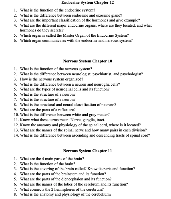 Solved Endocrine System Chapter 12 1. What is the function | Chegg.com