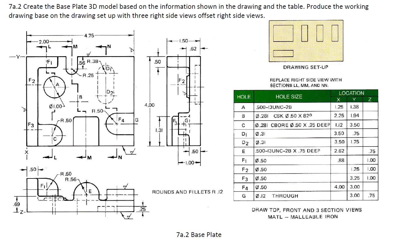 Solved 7a.2 Create the Base Plate 3D model based on the | Chegg.com