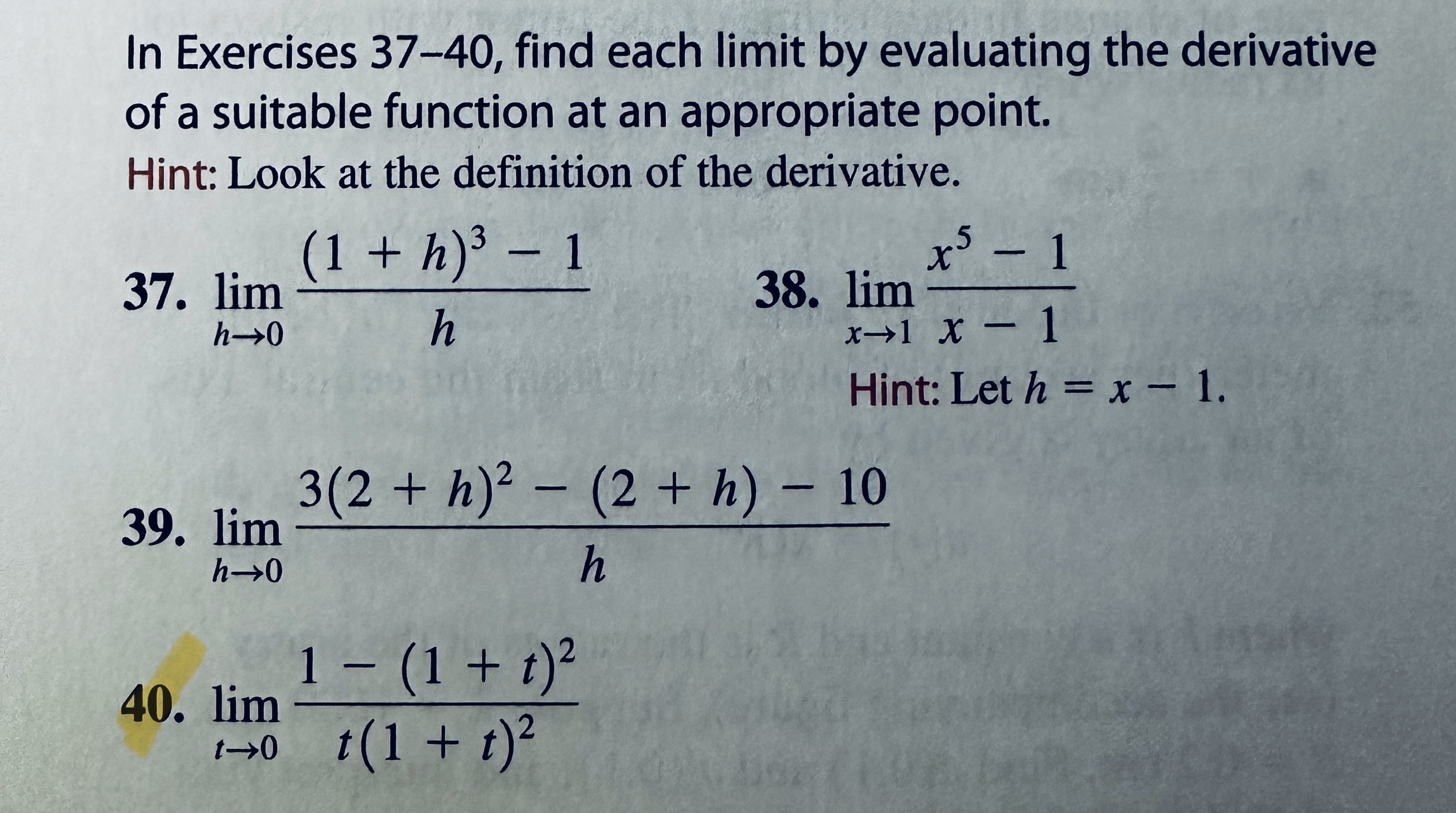 Solved In Exercises 37-40, ﻿find each limit by evaluating | Chegg.com