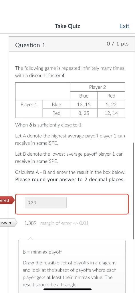 Solved The following game is repeated infinitely many times | Chegg.com