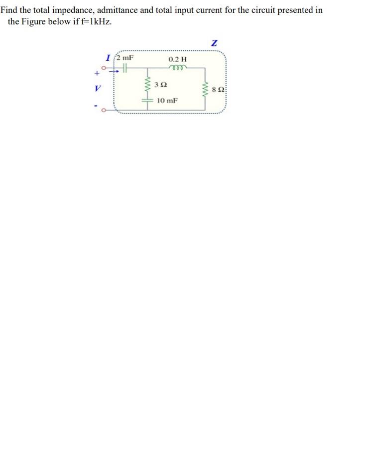Solved Find the total impedance, admittance and total input | Chegg.com