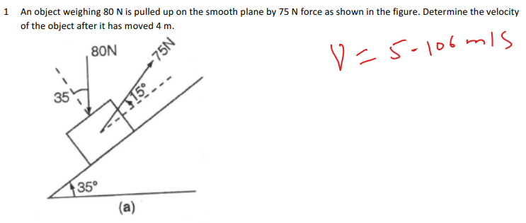 Solved An object weighing 80 N is pulled up on the smooth | Chegg.com