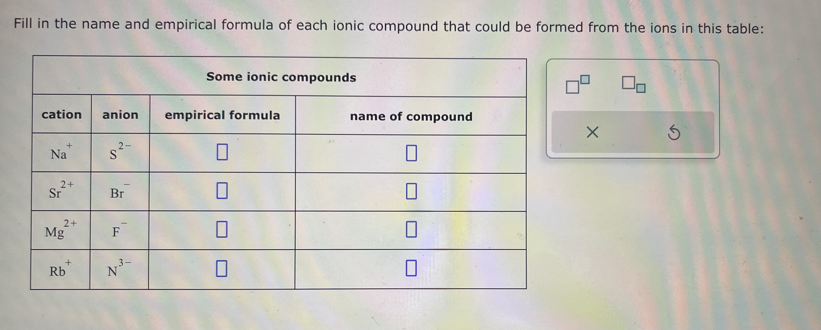 Solved Fill in the name and empirical formula of each ionic | Chegg.com