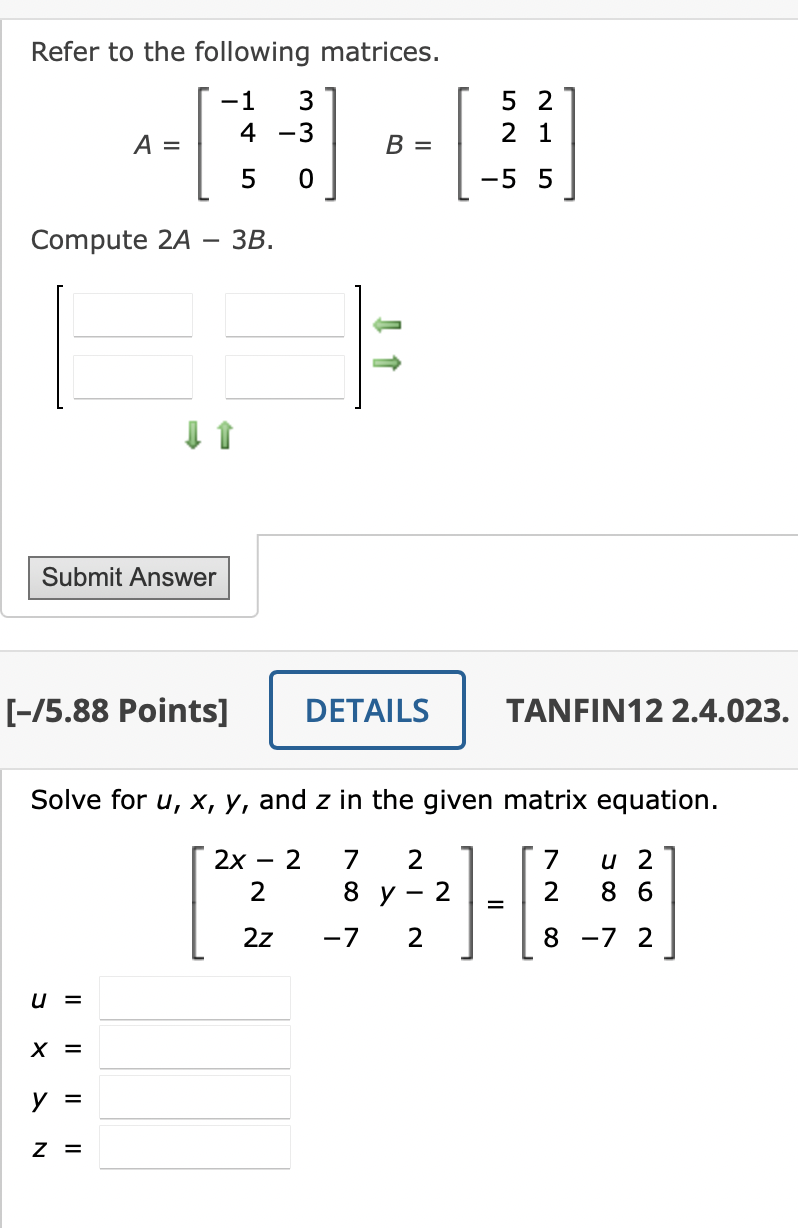 Solved Refer to the following matrices. | Chegg.com
