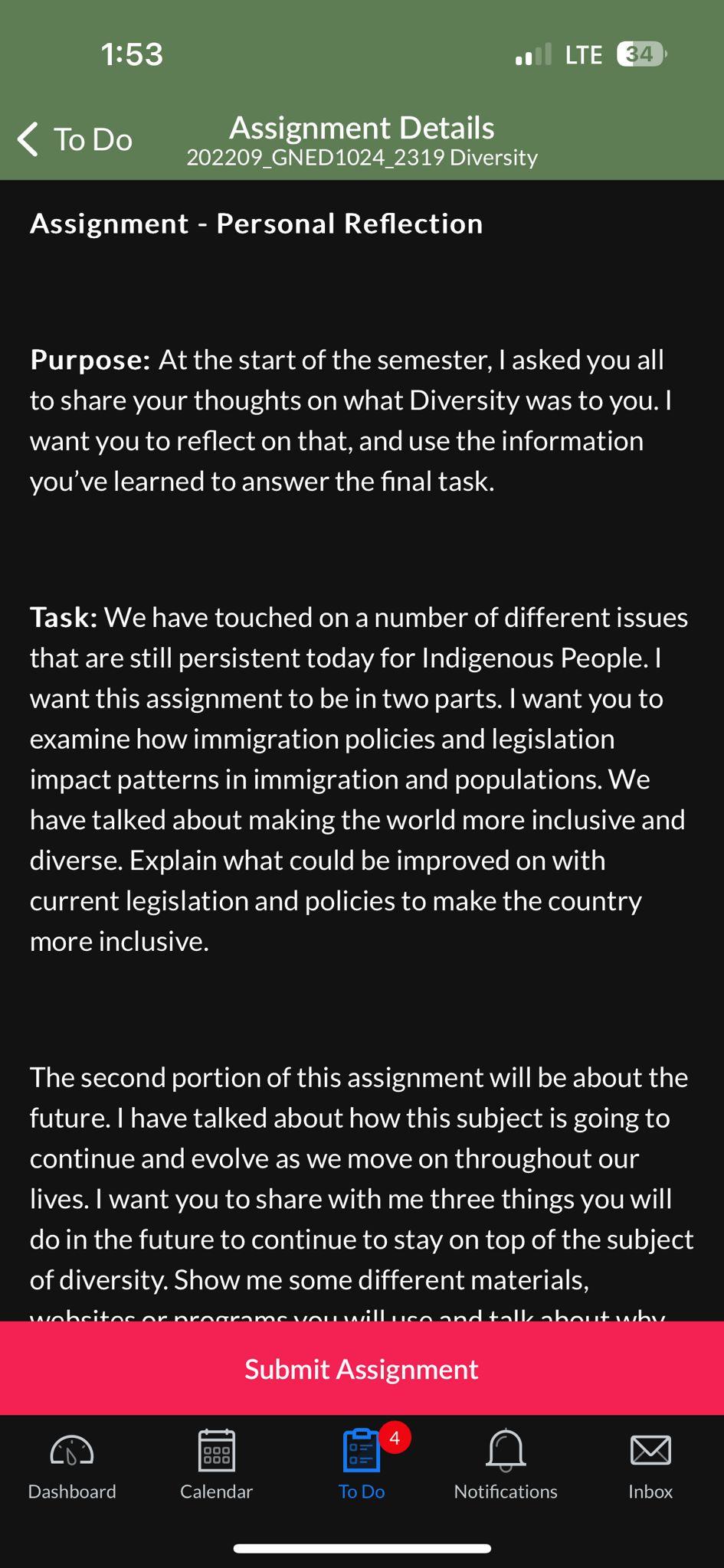 Solved Assignment - Personal Reflection Purpose: At the | Chegg.com