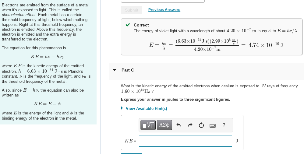 Solved Electrons are emitted from the surface of a metal | Chegg.com