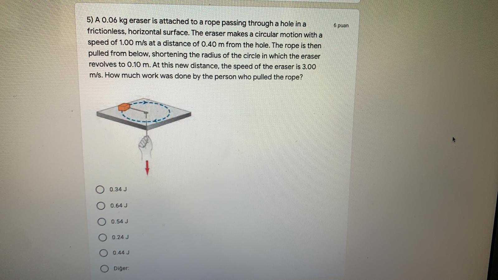 Solved 6 puan 5) A 0.06 kg eraser is attached to a rope | Chegg.com