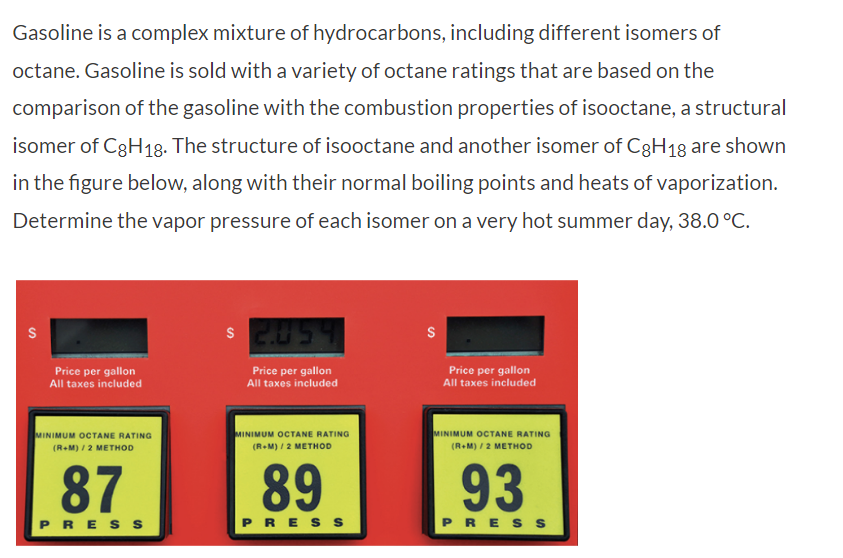 Solved Gasoline is a complex mixture of hydrocarbons, | Chegg.com