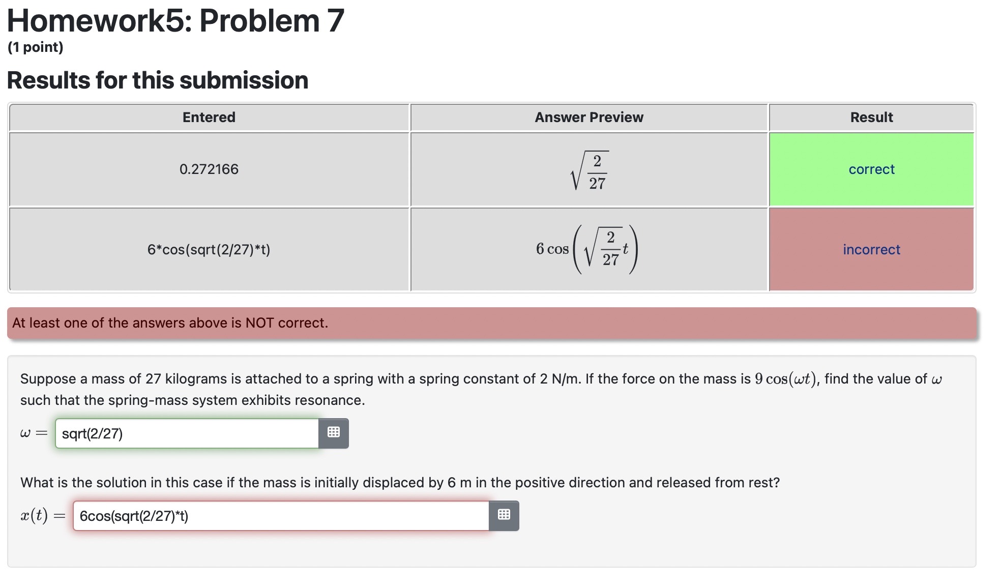 Solved Homework5: Problem 7 (1 point) Results for this | Chegg.com