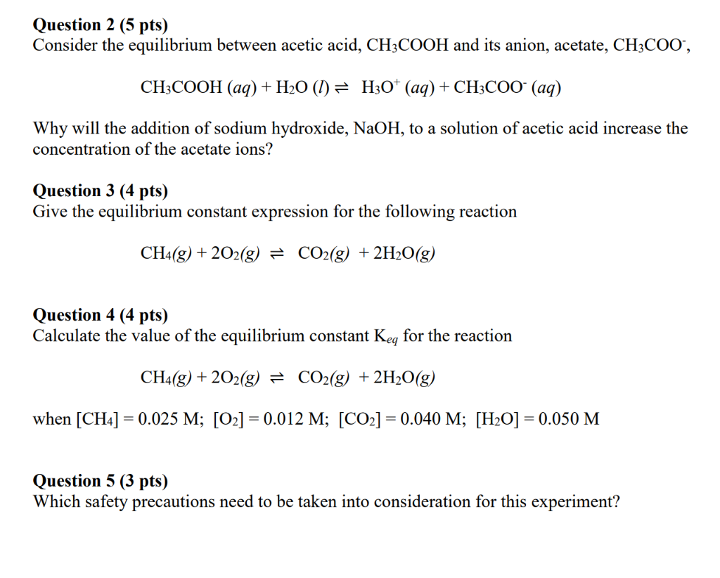 Solved Question 2 (5 pts) Consider the equilibrium between | Chegg.com