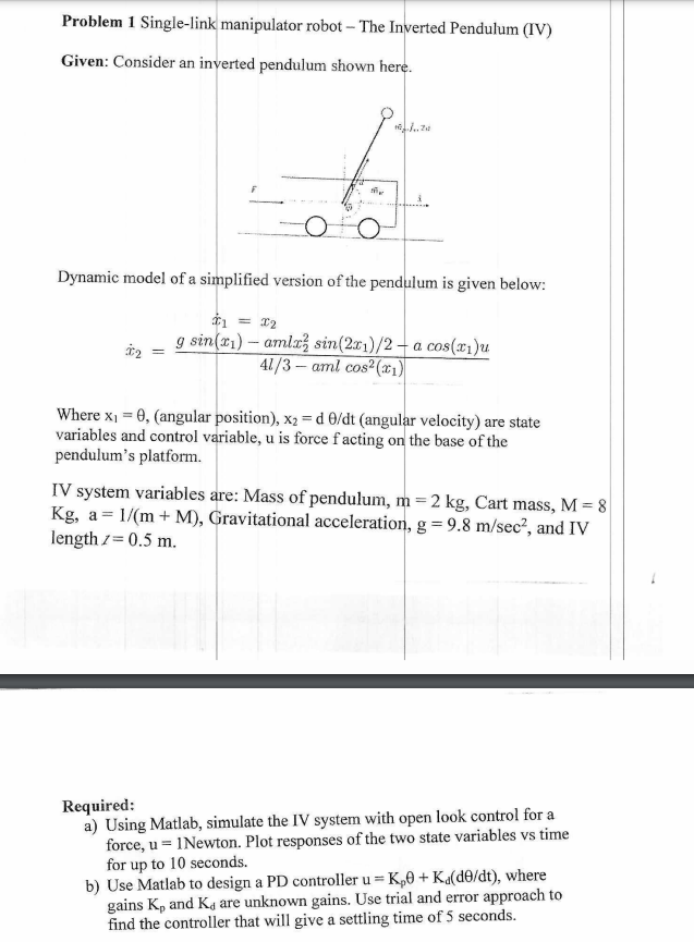 Solved Problem 1 Single-link manipulator robot - The | Chegg.com