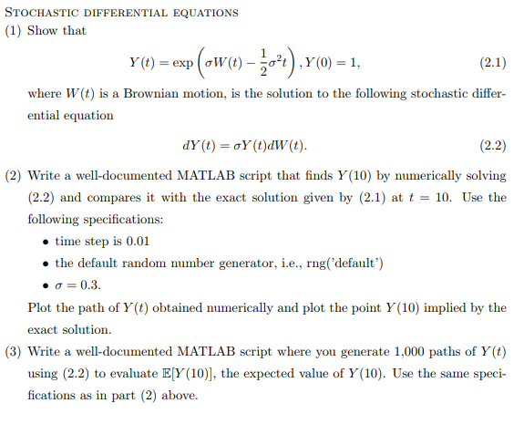 Solved Stochastic Differential Equations 1 Show That Where