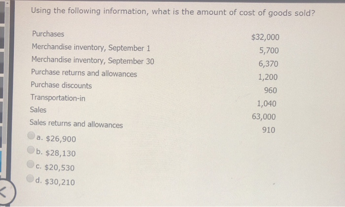 Solved Using the following information, what is the amount | Chegg.com