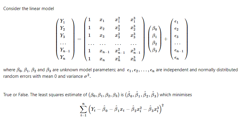 Solved Consider the linear model | Chegg.com