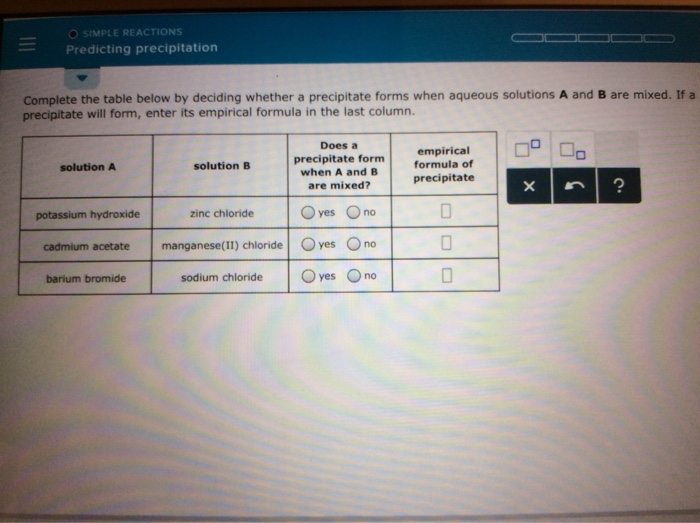 Solved O SIMPLE REACTIONS Predicting precipitation Complete | Chegg.com