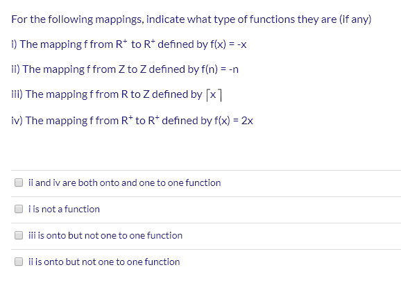 Solved For the following mappings, indicate what type of | Chegg.com