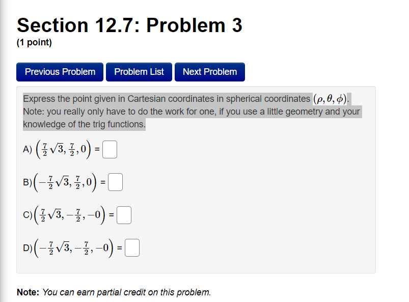Solved Section 12.7: Problem 3 (1 point) Previous Problem | Chegg.com