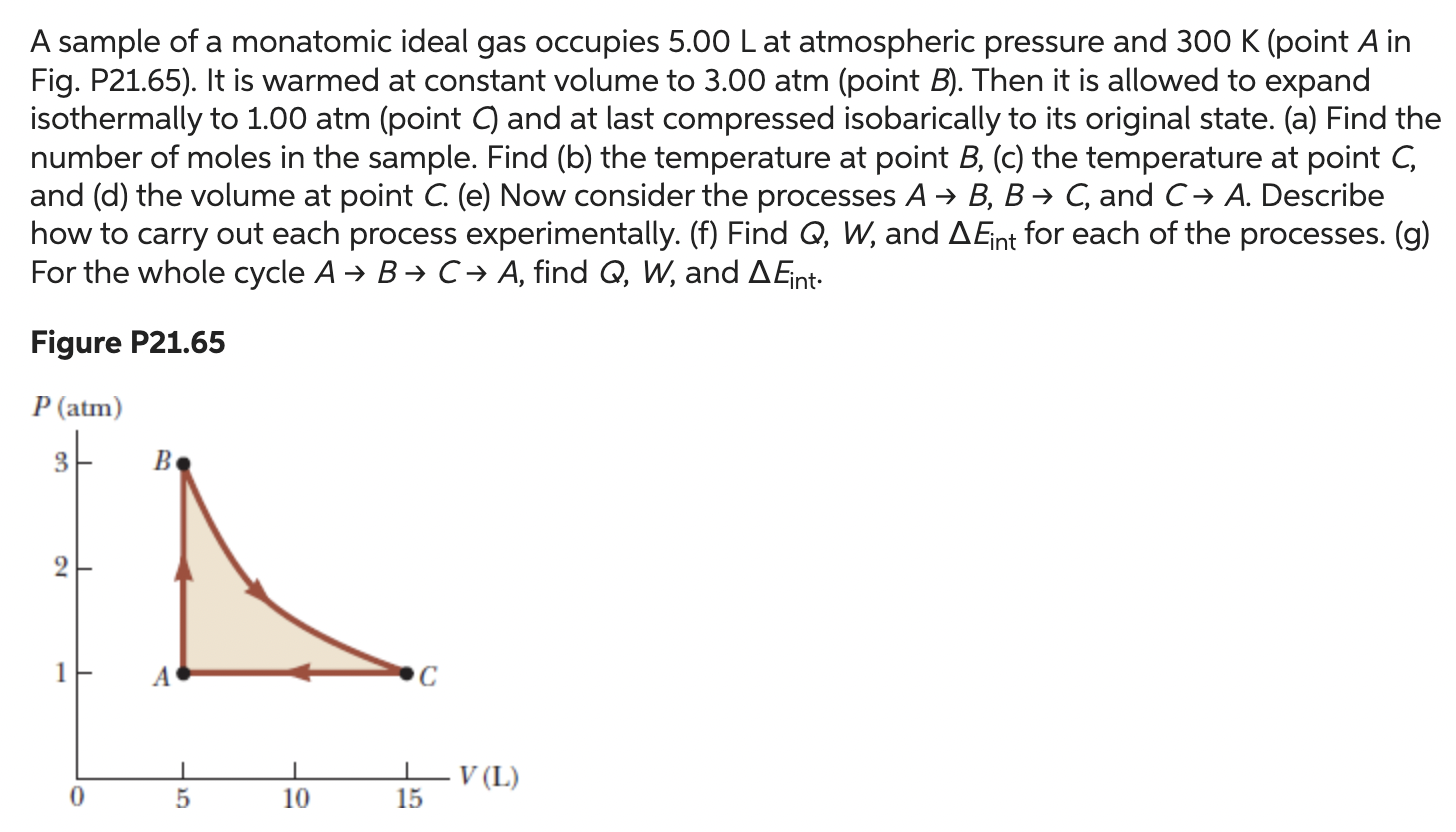 Solved A sample of a monatomic ideal gas occupies 5.00 L at | Chegg.com