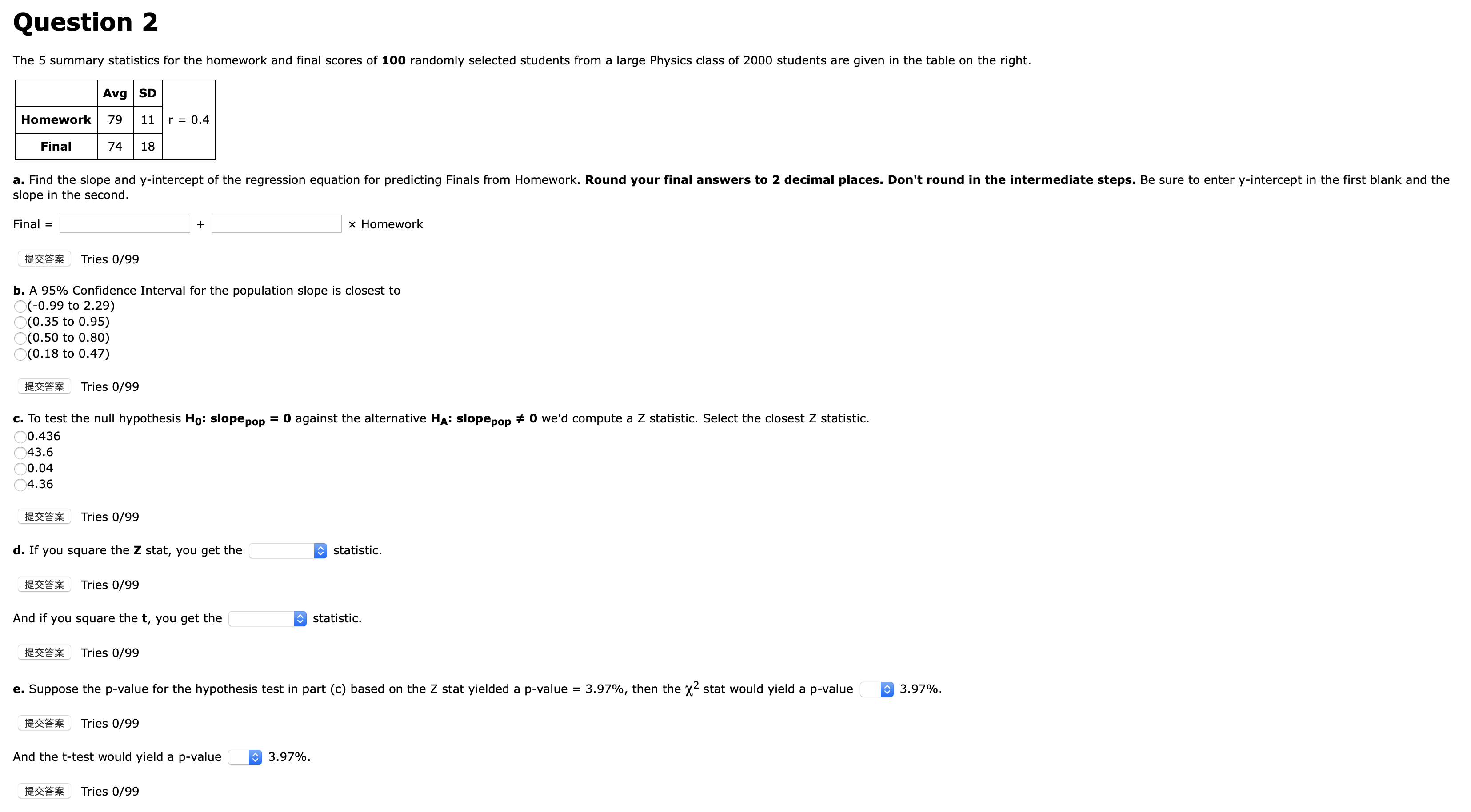 Solved Question 2 The 5 summary statistics for the homework | Chegg.com