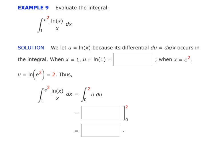 Solved EXAMPLE 9 ﻿Evaluate the integral.∫1e2ln(x)xdxSOLUTION | Chegg.com