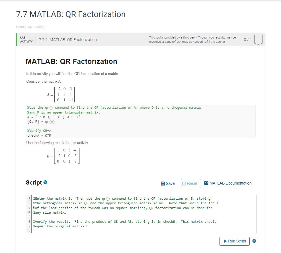 Solved In this activity you will find the QR factorization | Chegg.com
