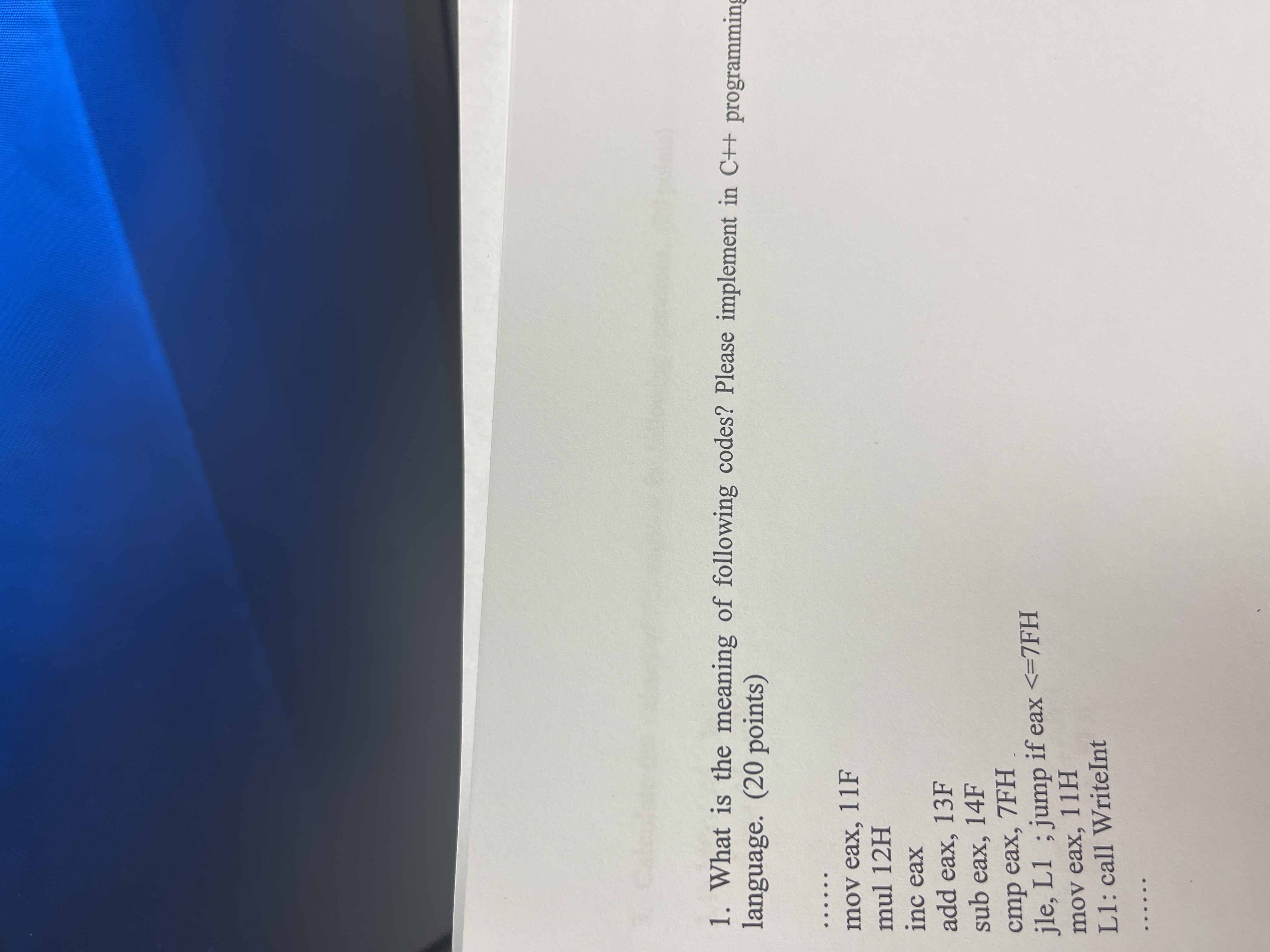 Solved 1. What is the meaning of following codes? Please | Chegg.com