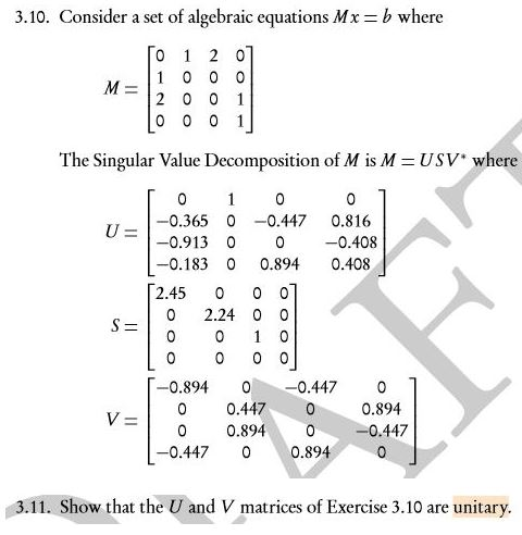 Solved 3.11. Show that the U and V matrices of Exercise 3.10 | Chegg.com
