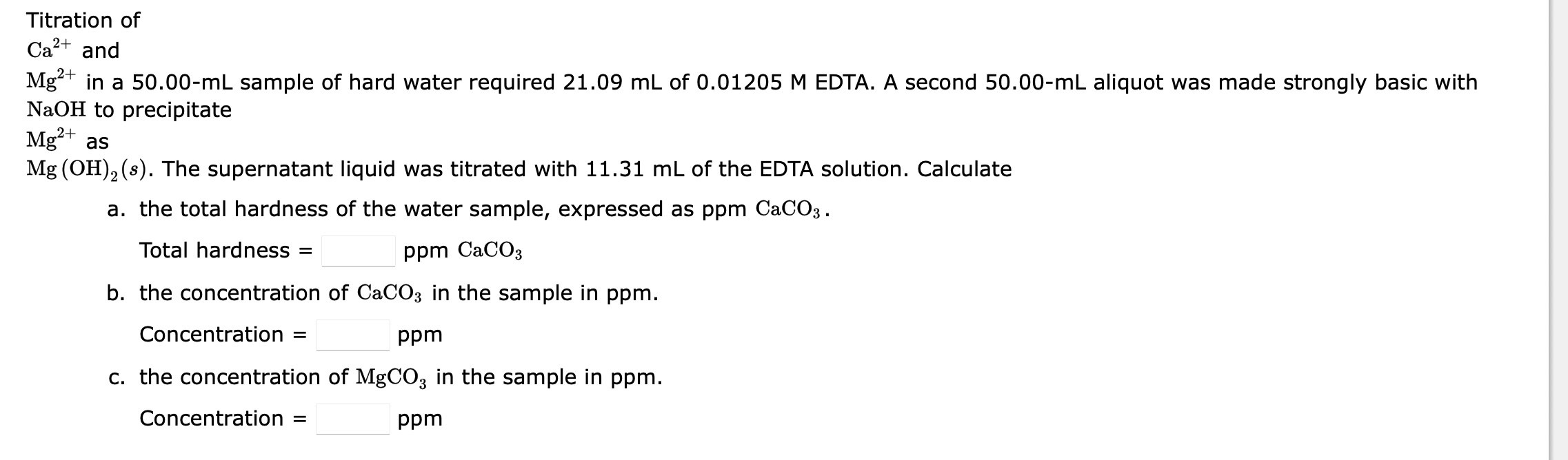 Solved Ca2+ and Mg2+ in a 50.00−mL sample of hard water | Chegg.com