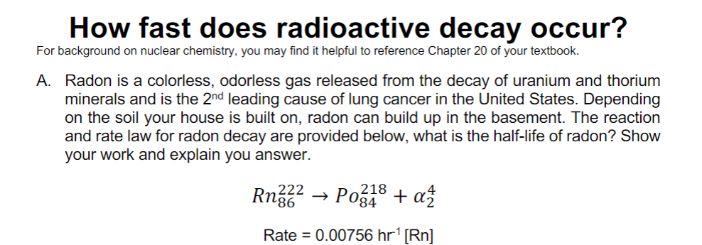 Solved How fast does radioactive decay occur? For background | Chegg.com