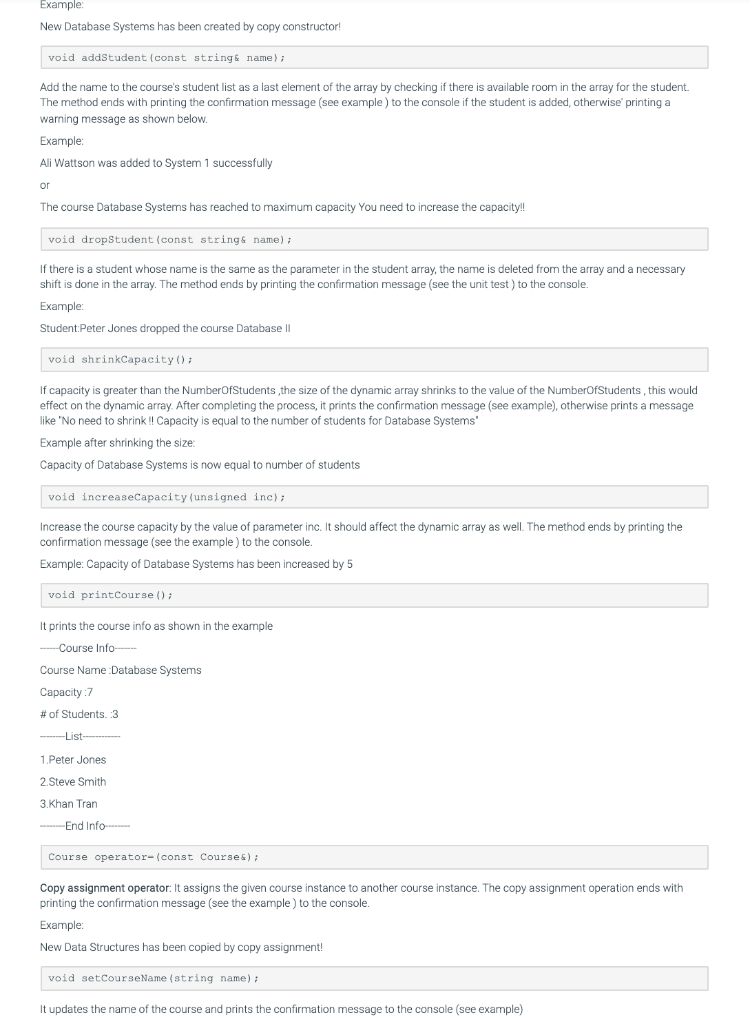 Solved You will work on the Course Class. class Course | Chegg.com