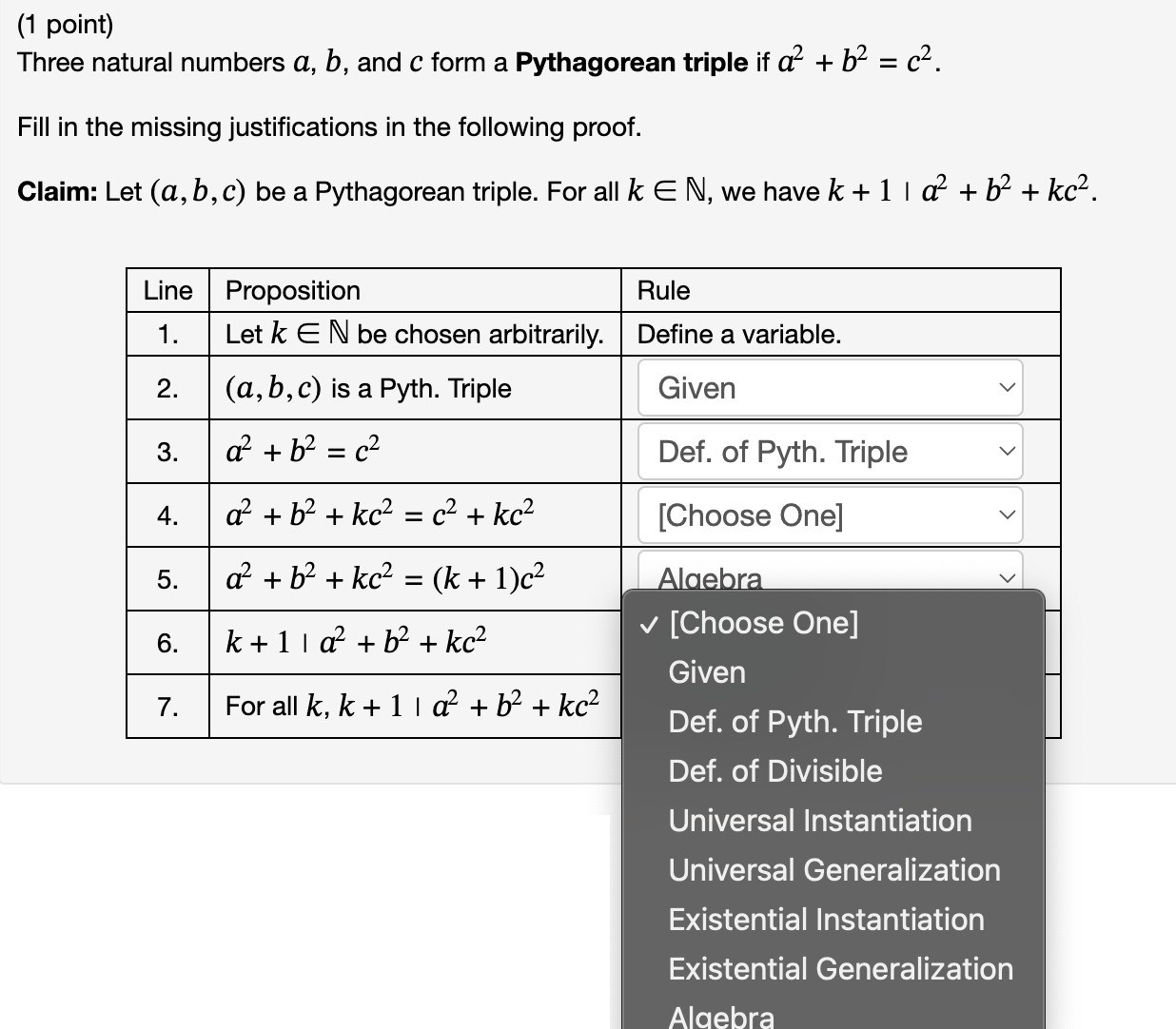 Solved (1 ﻿point)Three natural numbers a,b, ﻿and c ﻿form a | Chegg.com