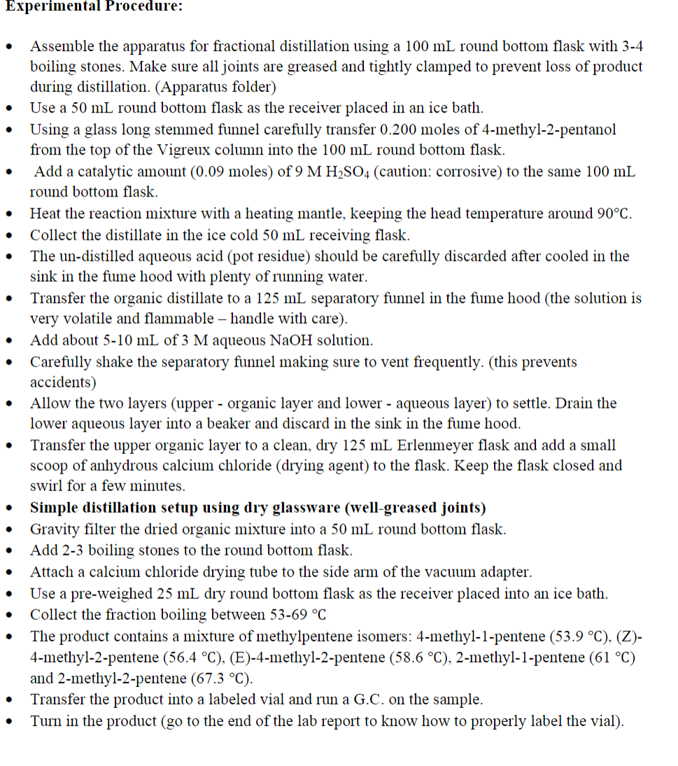 Solved Experimental Procedure: . . . . . . Assemble the | Chegg.com