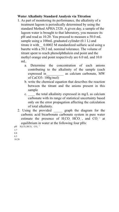 Water Alkalinity Standard Analysis via Titration 1. | Chegg.com