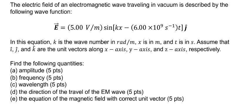 Solved The Electric Field Of An Electromagnetic Wave