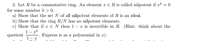 Solved 2. Let R be a commutative ring. An element r e R is | Chegg.com