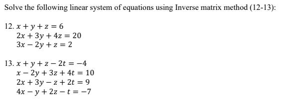 Solved Solve the following linear system of equations using | Chegg.com