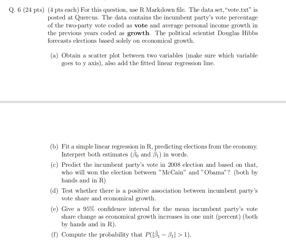 4 pts) (4 pts each) For this question, use R Markdown | Chegg.com