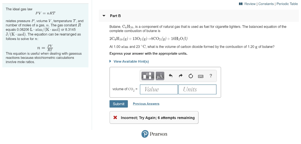 Solved MA Review Constants Periodic Table The ideal gas law | Chegg.com