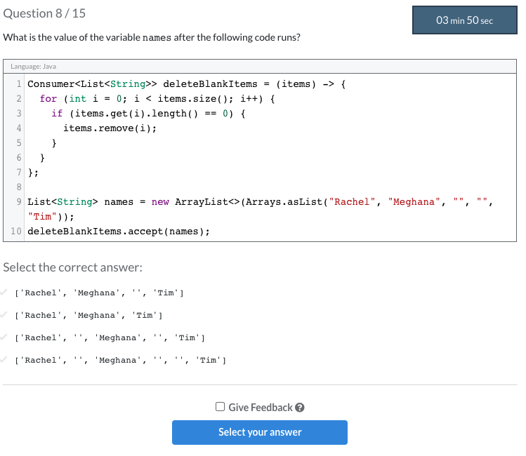 Solved 03 min 50 sec Question 8/15 What is the value of the | Chegg.com